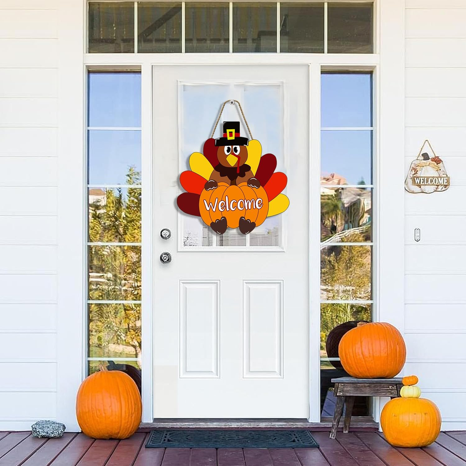 Thanksgiving Turkey Door Sign - Welcome Wreath for Front Door, Wood ...