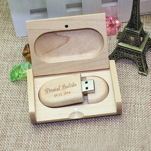 Personalized Oval Wood USB Flash Drive & Box Bundle, Wedding Gifts ...