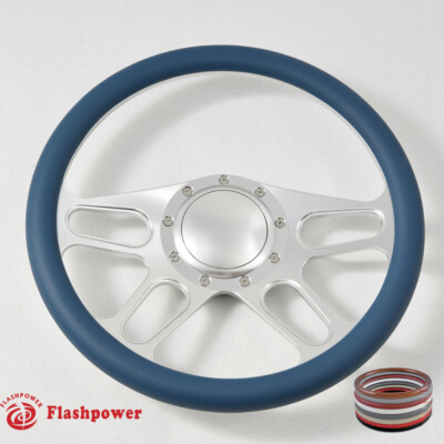 14" Satin Billet Blue Wrap Steering Wheels Chevy GM Corvair Impala W ...