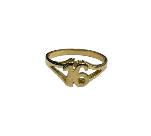 18ct 18K Yellow Gold Number 16, 16th Birthday Signet Ring. Size L1/2 ...