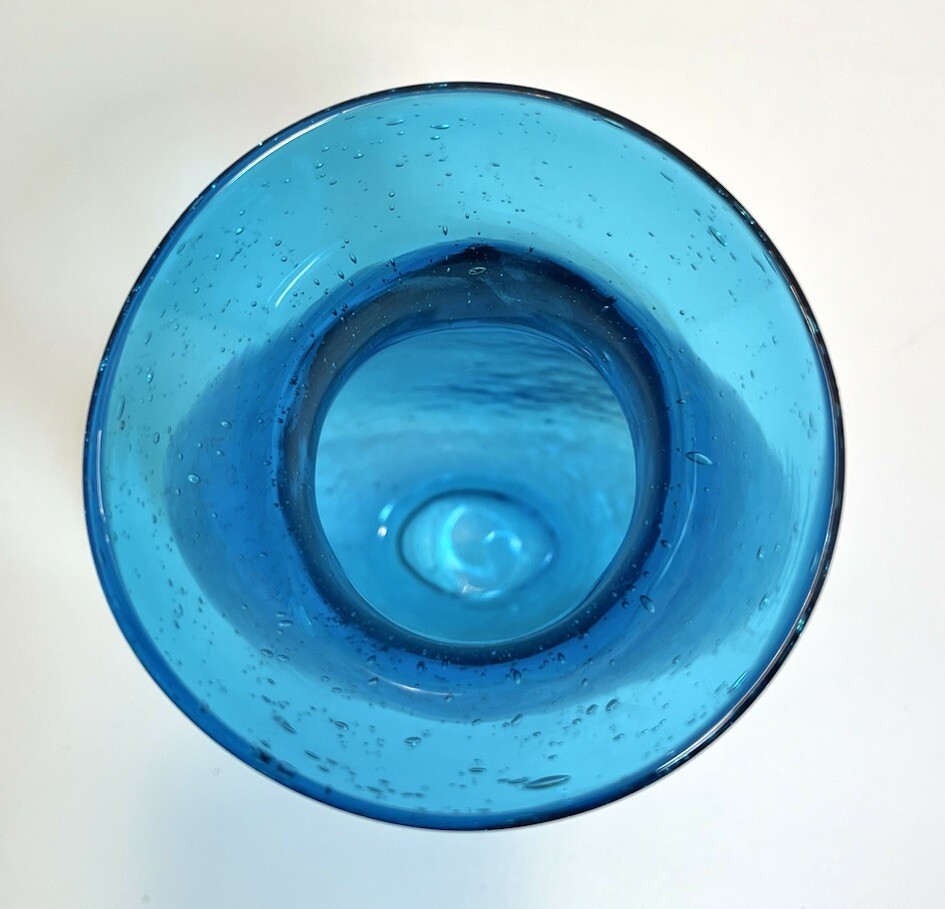 Vintage Hand Blown Blue Glass Vase Air Bubbles Pontil Mark Possibly ...