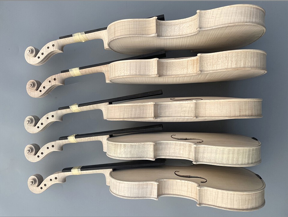 Unfinished 5pcs Violin 4/4 Flame Maple Violin Spruce Handmade white ...