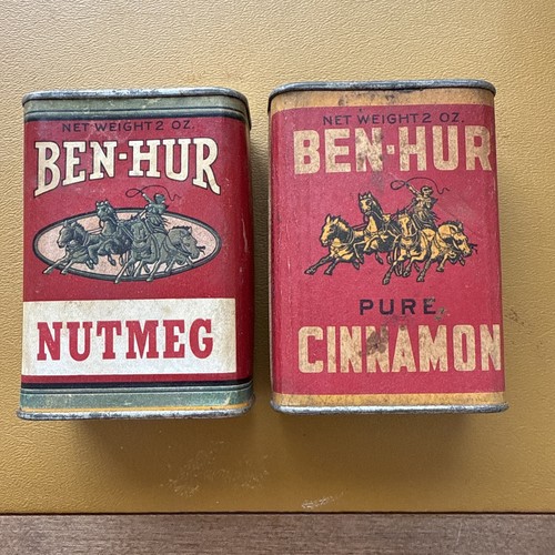 Lot of 2 Ben-Hur Brand Vintage Nutmeg Spice Tin 2 Oz & Pure Cinnamon ...