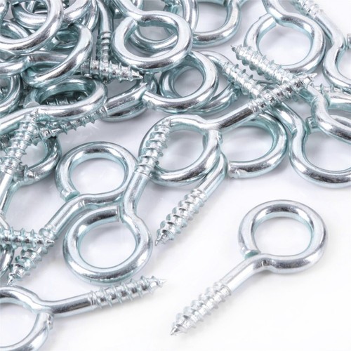 50x STEEL SCREW IN EYES HOOKS 45mm Long Metal Loop Hoop Vine Fasten ...