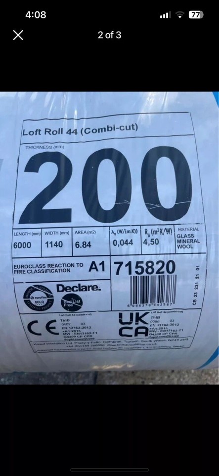 Loft Insulation Roll Roof Lagging 100 150 200mm Thick Knauf Attic and ...