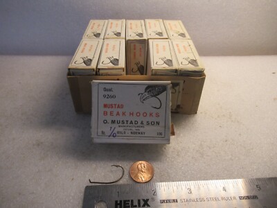 Mustad Bronze Beak Hook 100 Pcs Size 1/0 Bait Fishing Hooks Fresh Water ...