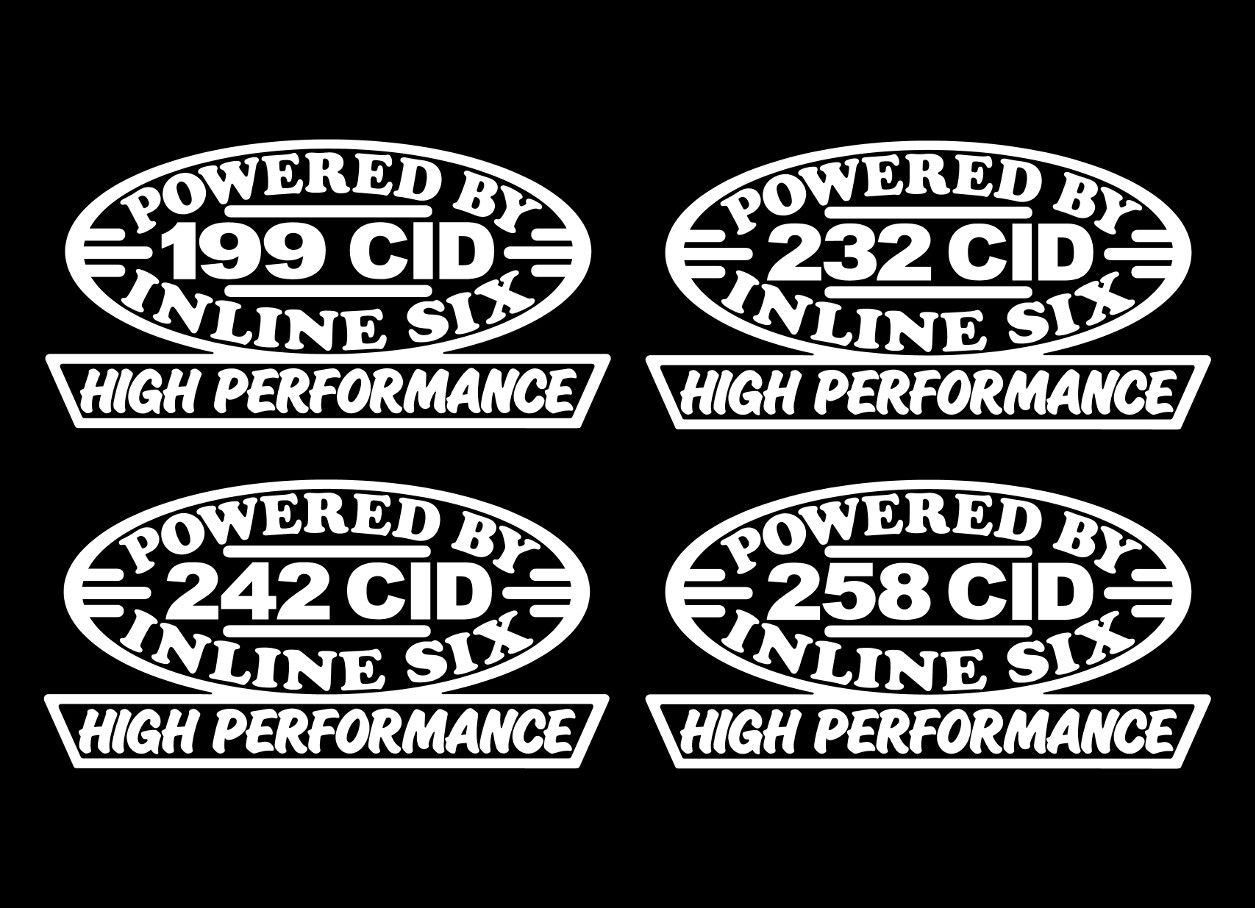 2 HP INLINE SIX ENGINE DECALS 199-232-242-258 AMC 4.0 4.2 STRAIGHT 6 IH ...