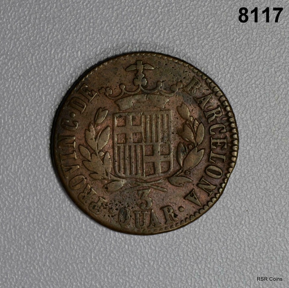 1823 SPAIN BARCELONA 3 QUARTOS BRONZE! #8117 | eBay