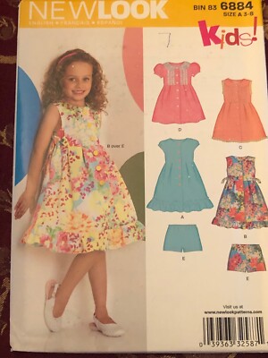 🦋 NEW LOOK #6884 - GIRLS EASY (4 STYLE) SUMMER DRESS & SHORTS PATTERN 3 ...