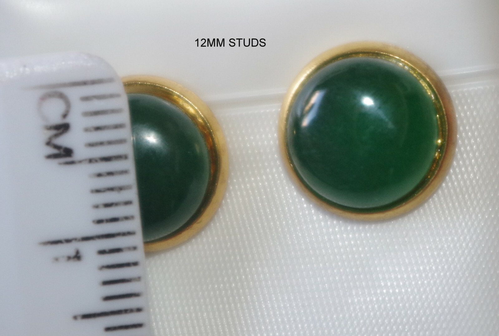 Chinese Emerald Green Translucent Jade Dome 12MM Stud… - Gem