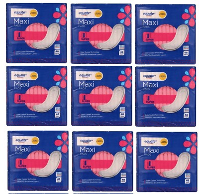 432-Count Equate Maxi Pads, Super Absorbent, Unscented (9 Packs of 48 ...