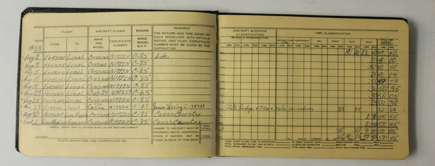 Vintage Pilot Flight Log Book Airplane Flying Time - California 1930's ...