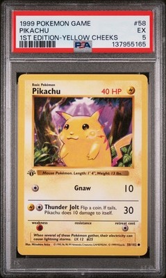 Pikachu (Red Cheeks) 058/102 Base Set (Shadowless) Regular PSA 5 EX | eBay