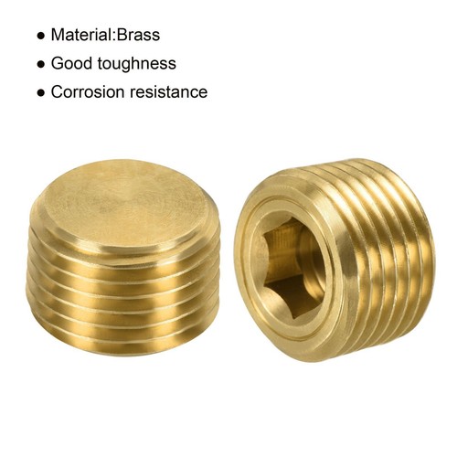 2pcs Brass Pipe Plug 1/2" NPT Male Thread Hex Internal Head Socket ...