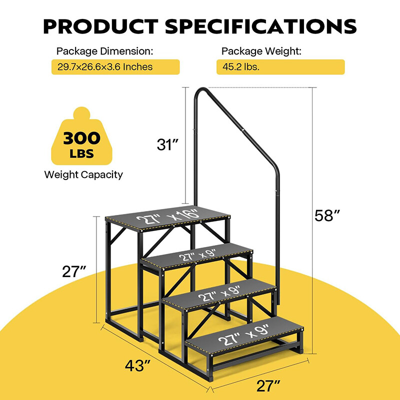 RV 4 Steps with Handrail Mobile Home Ladder Portable Stairs for RV, Hot ...