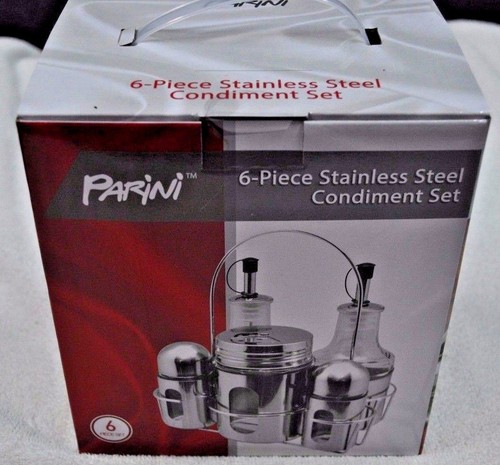 New Parini 6 Piece Stainless Steel Condiment Set In Display Rack - NIB ...