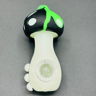 Silicone Smoking Pipe with Glass bowl GLOWS black green MUSHROOM pipe ...