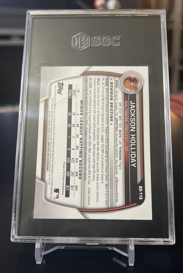 2023 Bowman Draft Rookie Jackson Holiday Gem Mint 10 Graded Rookie Card ...