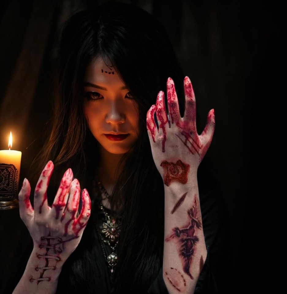 30 Spooky Halloween Tattoos Waterproof Bloody Wound Scar Vampire Zombie ...