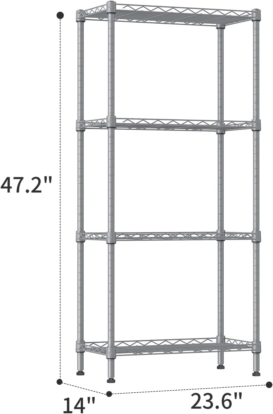 4 Tier Adjustable Storage Shelf Metal Storage Rack Wire Shelving Unit ...