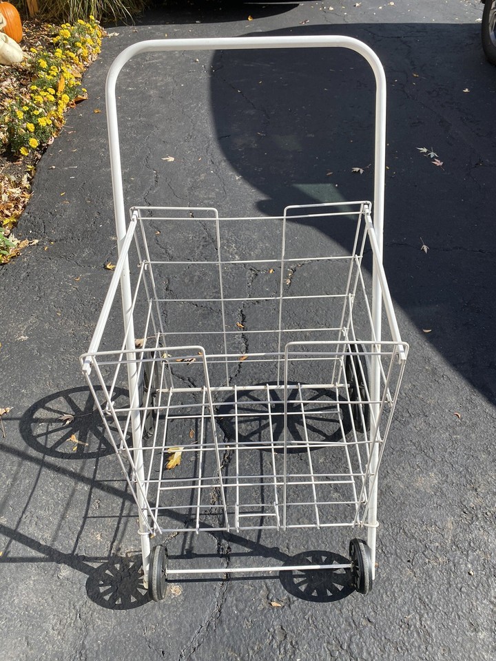Rolling, White Metal Flea Market Folding Shopping Utility Cart LOCAL ...