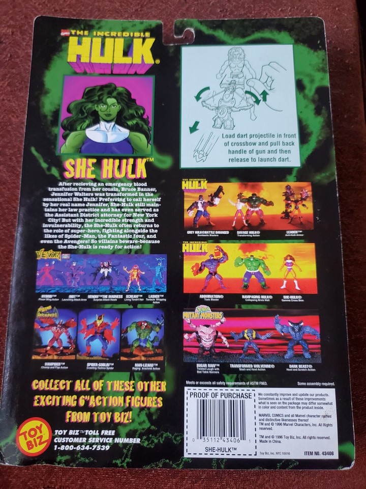 The Incredible Hulk She Hulk with Gamma Cross Bow Figure 1996 Toy Biz ...