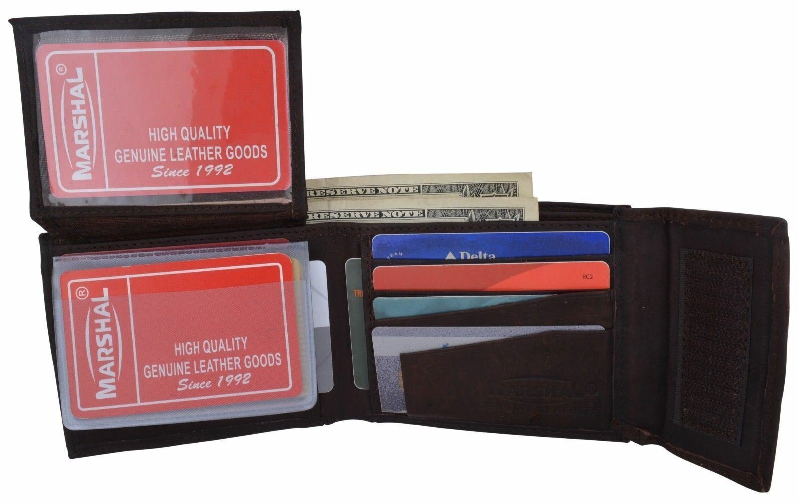 Brown Mens Bifold Genuine Leather Flap Up Double ID Window Wallet W ...