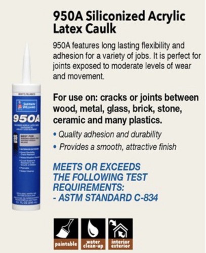 Sherwin Williams 950A Silicon Acrylic Latex Caulk Int/Ext 10.1oz White ...