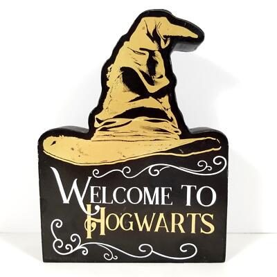Harry Potter Sorting Hat Welcome To Hogwarts Wood Block Sign 6" Gold ...