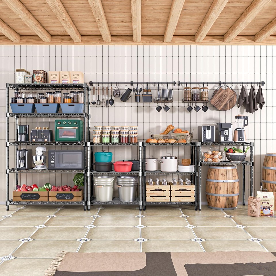 5-Tier Steel Shelf Metal Storage Wire Shelves Garage Rack Heavy Duty ...