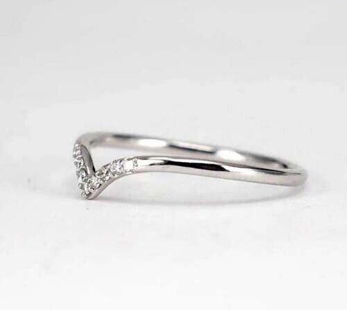 Brilliant Cut Diamond 925 Sterling Silver Stackable V Shape Band Ring ...