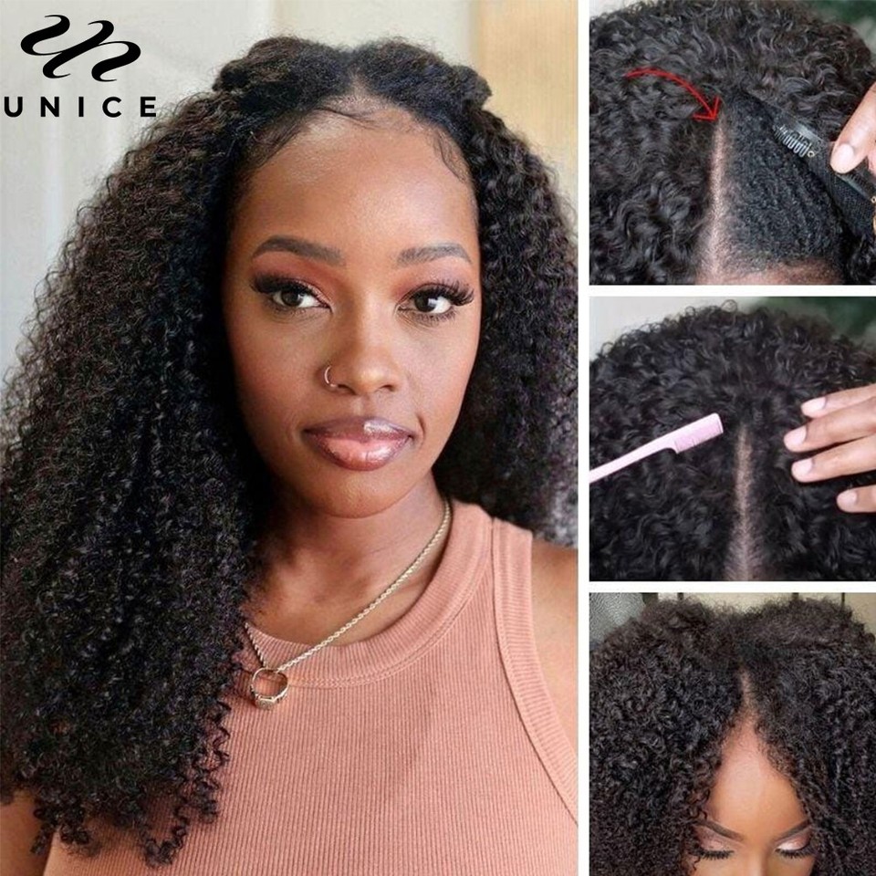 UNice Brazilian Kinky Curly V Part Wigs for Women Human Hair U Part Wig ...