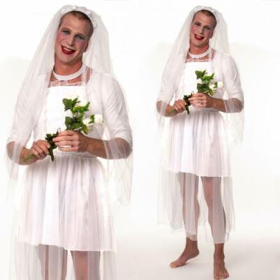 Mens Wedding Dress Stag Do Night Party Funny Fancy Dress Costume Bride ...