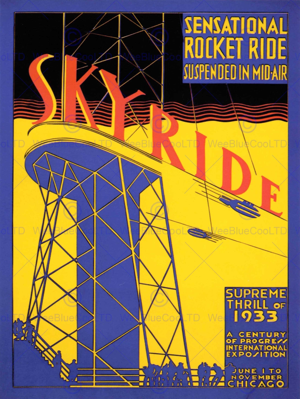 ADVERT EXHIBITION FAIRGROUND RIDE ROCKET CHICAGO SKYRIDE POSTER PRINT ...