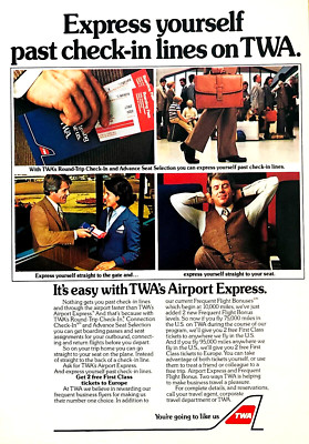 TWA TRANS WORLD AIRLINES—AIRPORT EXPRESS CHECK-IN—ORIGINAL 1980s PRINT ...