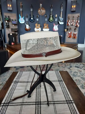 American Hat Makers Cream Panama Straw Hat Gambler Western Style with ...