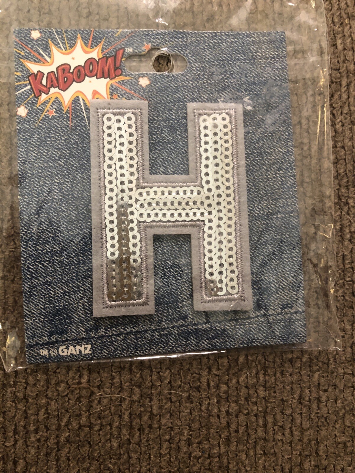 Letter “H” Iron On/Stick On/Sew On Sequin 2” Appliqué Grey With Silver ...