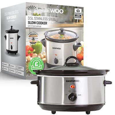 Daewoo 3.5L Stainless Steel Electric Slow Cooker With 3 Heat Settings ...