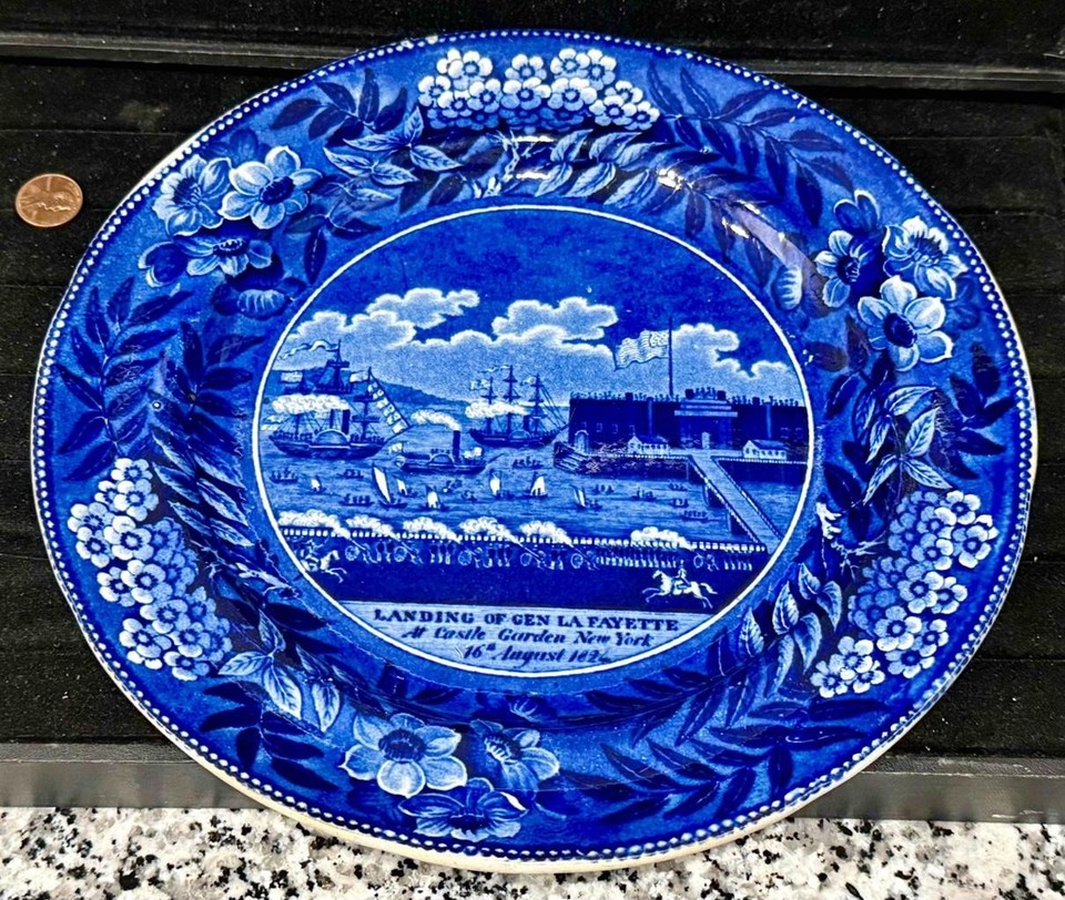 Historical Staffordshire LANDING OF LAFAYETTE Pattern Plate, Clews, c ...