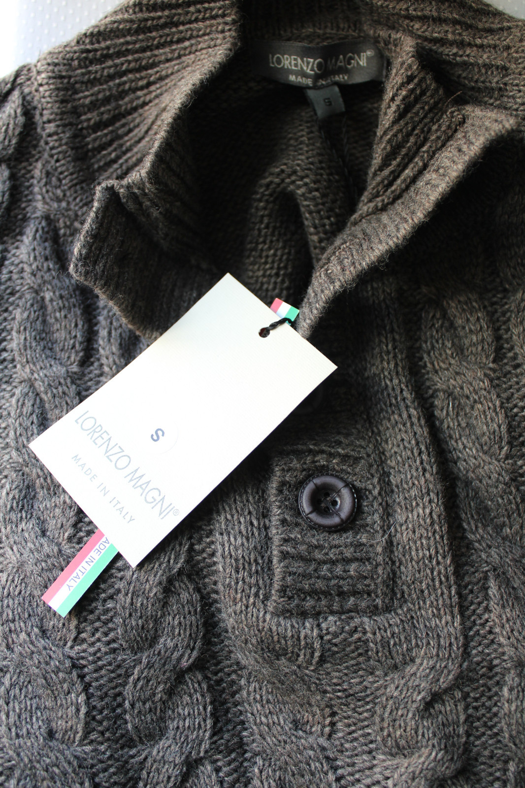 NWT Lorenzo Magni Italy Cable Knit Dark Grey Mock Neck Men's Wool ...
