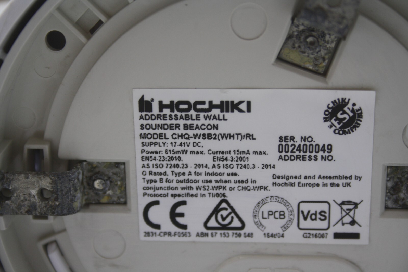 Hochiki Wall Sounder Beacon White Case White LEDs (CHQ-WSB2(WHT)/WL ...