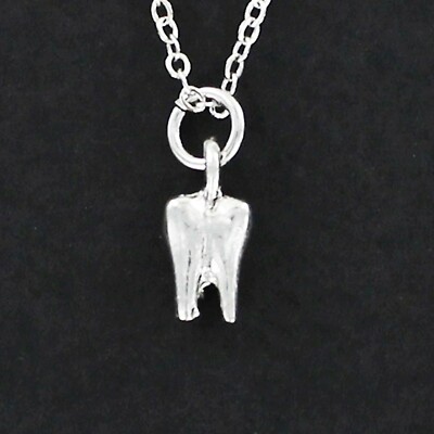 TOOTH Necklace - Pewter Charm on Chain Molar Teeth Dentist Hygienist 3D ...