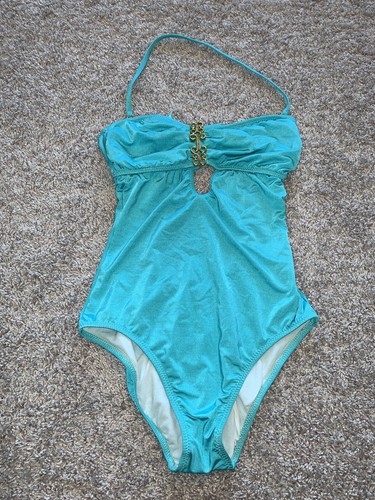 New Trina Turk Tropical Turquoise Gold Emblem Bathing Suit Sz S SOLDOUT ...
