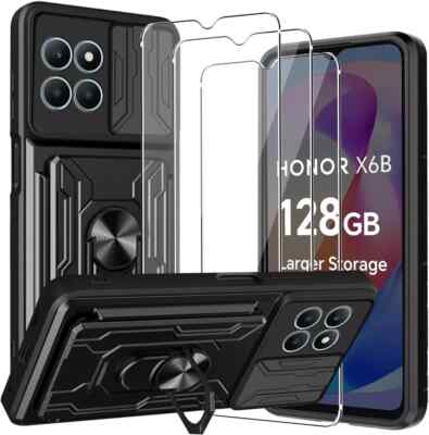 For Honor X6b Case, Shockproof Ring Stand Phone Cover & Glass Screen ...