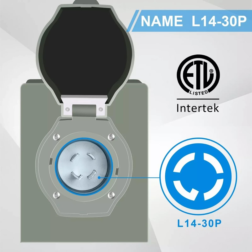 30A Generator Power Inlet Box NEMA 3R Generator Outlet Box L14-30P, 3 ...