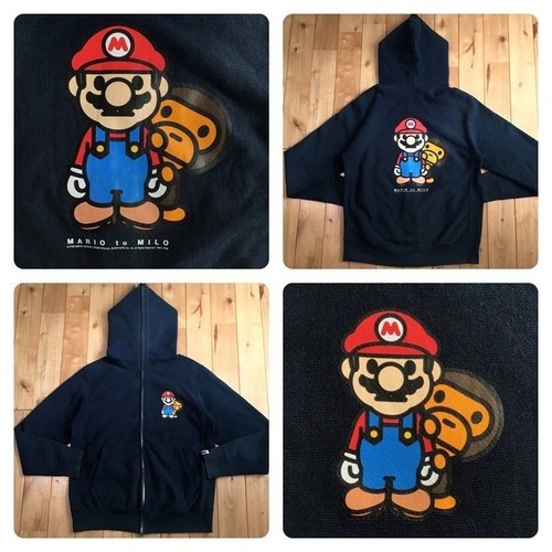 Nintendo Bape Mario Milo Full Zip Hoodie S Size Navy A Bathing Ape No ...