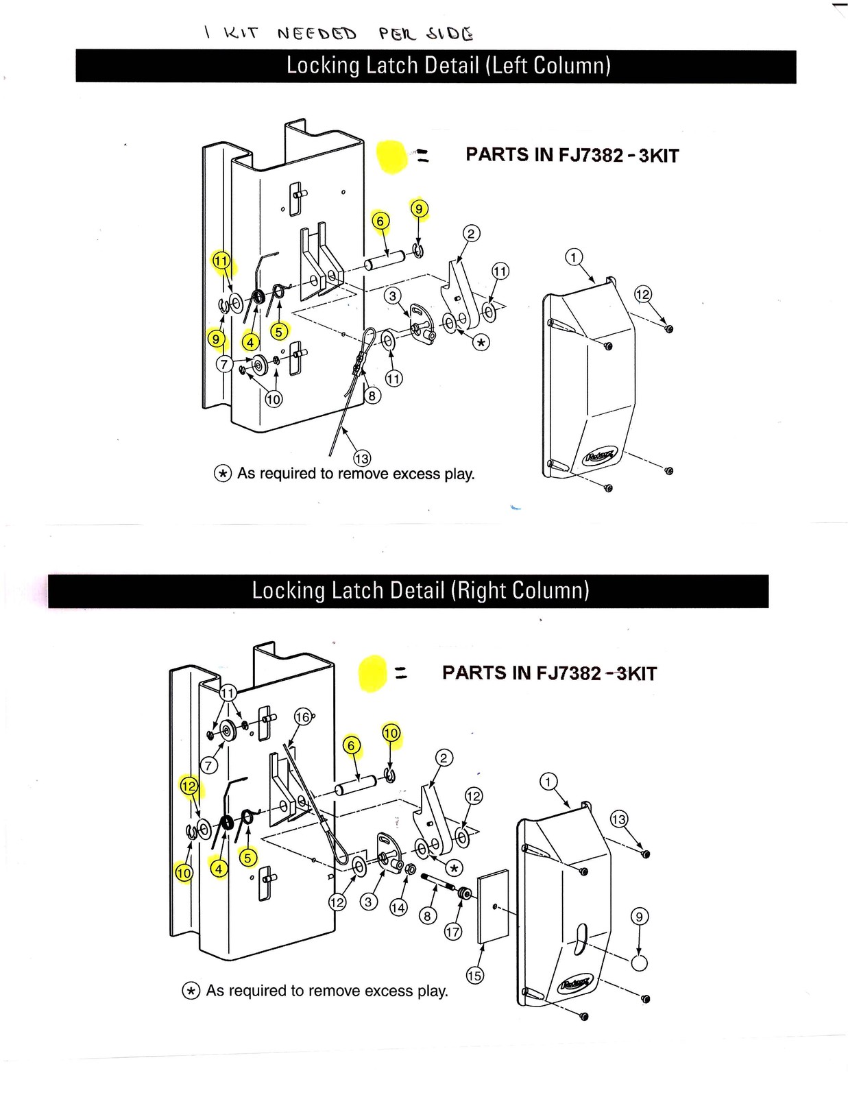 ROTARY LIFT 2 Post SPOA7 SPOA9 Latch Shaft Spring Kit FJ7382-3 shipped ...