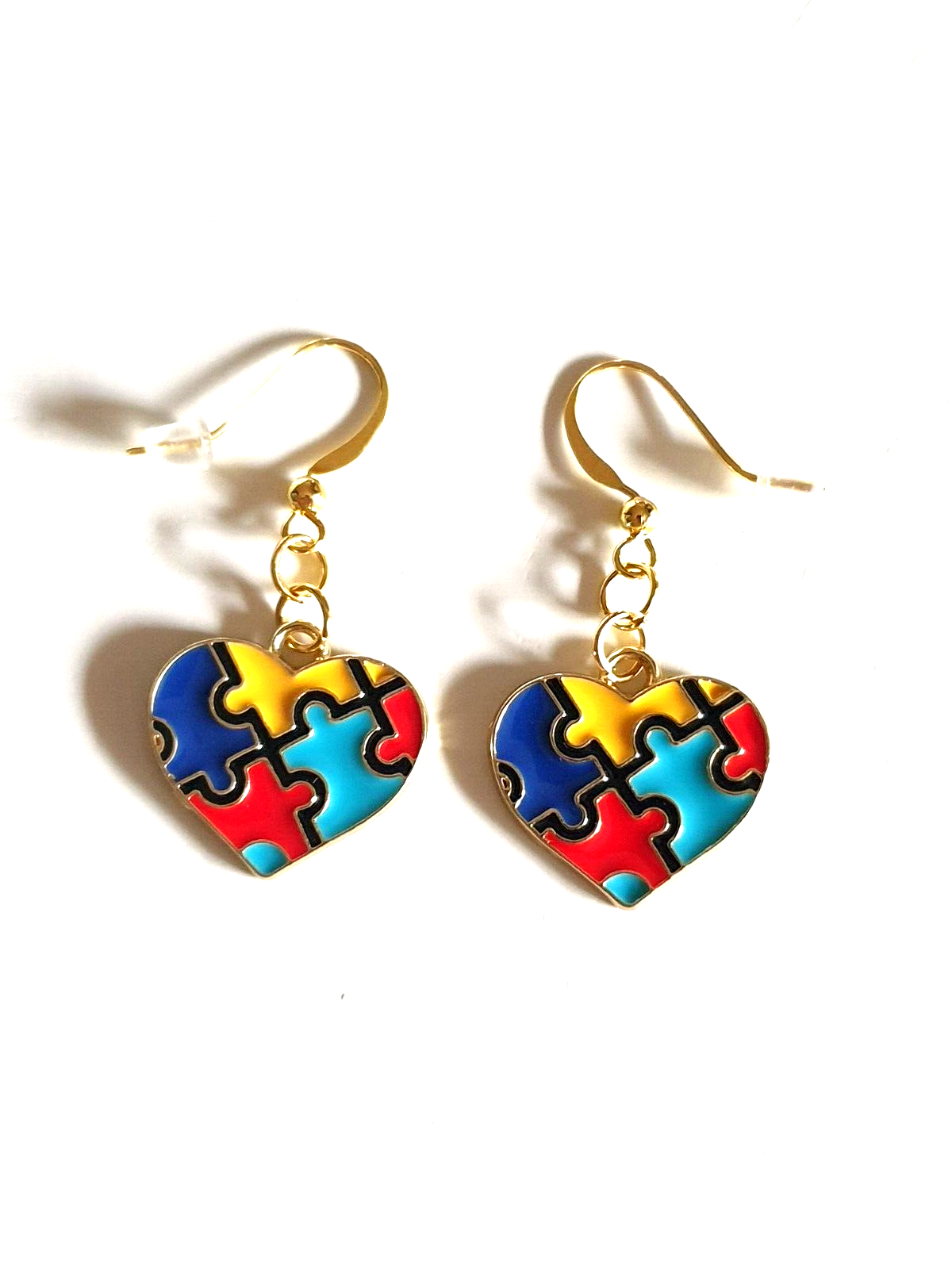 Sweet Autism Awareness Puzzle Piece Heart Gold Plated Earrings | eBay