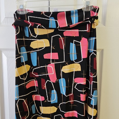 LuLaRoe Womens Maxi Long Flare Skirt Dress Black Geometric Pattern ...