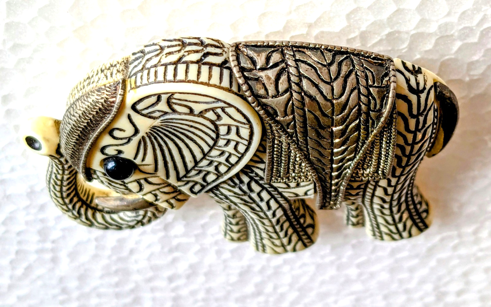 Vintage FAUX IVORY RESIN PIN / Trunk Up Elephant Pin Brooch / METALLIC ...
